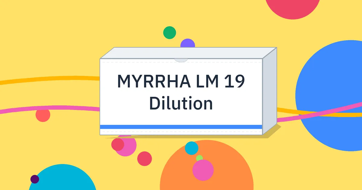 Symbolbild: Packung mit der Aufschrift MYRRHA LM 19 Dilution (PZN 12957654) – Verfügbarkeit und Bezug in Apotheken in Frankfurt am Main