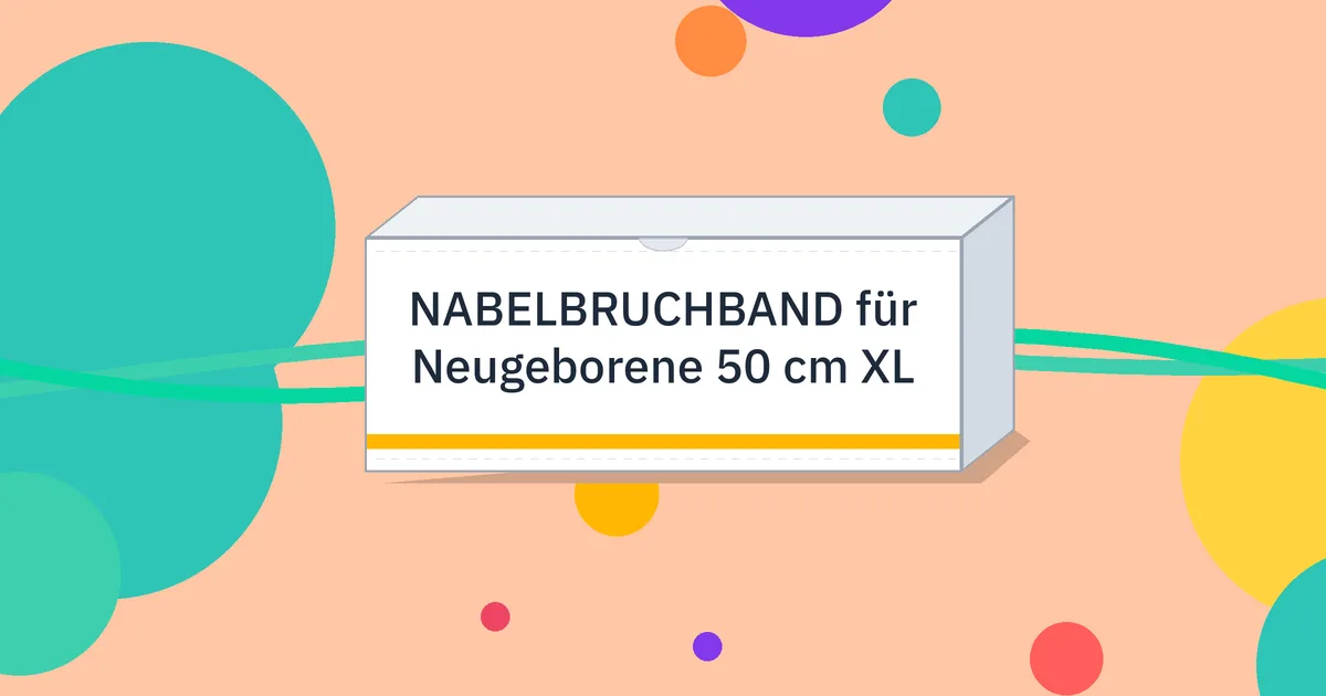 Symbolbild: Packung mit der Aufschrift NABELBRUCHBAND für Neugeborene 50 cm XL (PZN 16010779) – Verfügbarkeit und Bezug in Apotheken in Frankfurt am Main
