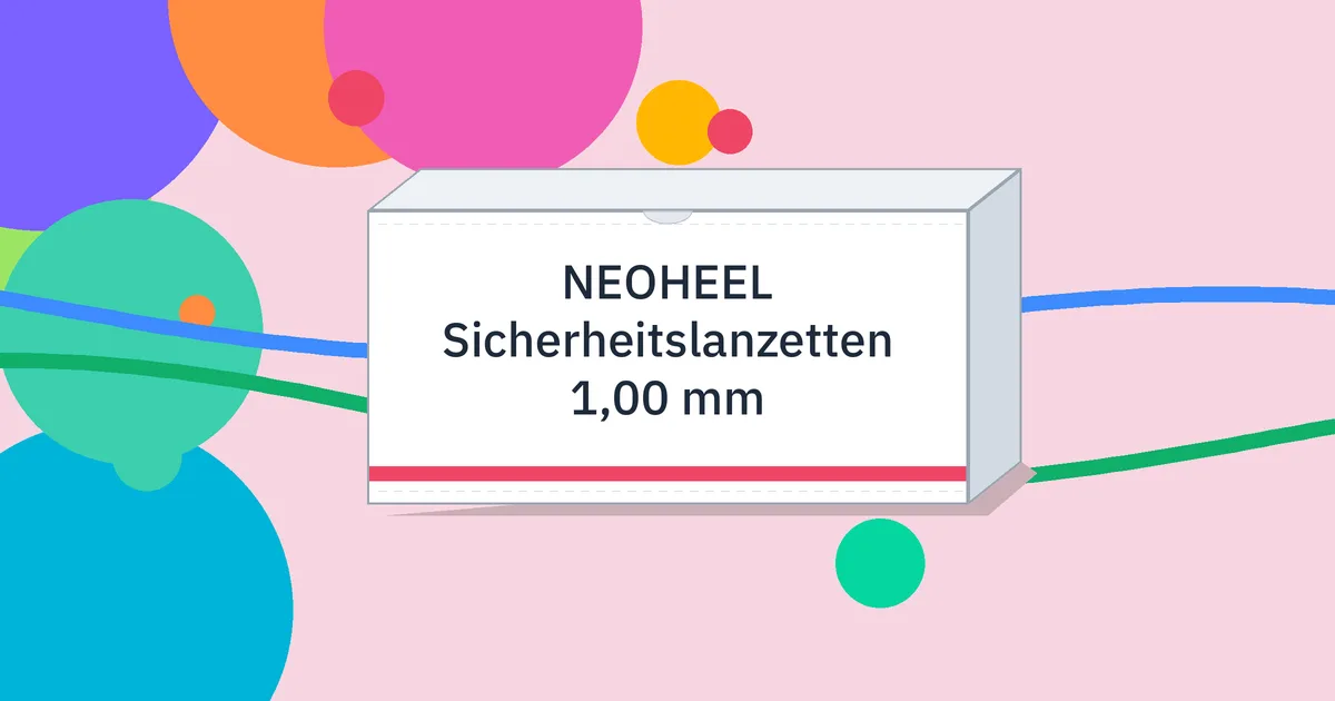 Symbolbild: Packung mit der Aufschrift NEOHEEL Sicherheitslanzetten 1,00 mm (PZN 19065019) – Verfügbarkeit und Bezug in Apotheken in Frankfurt am Main