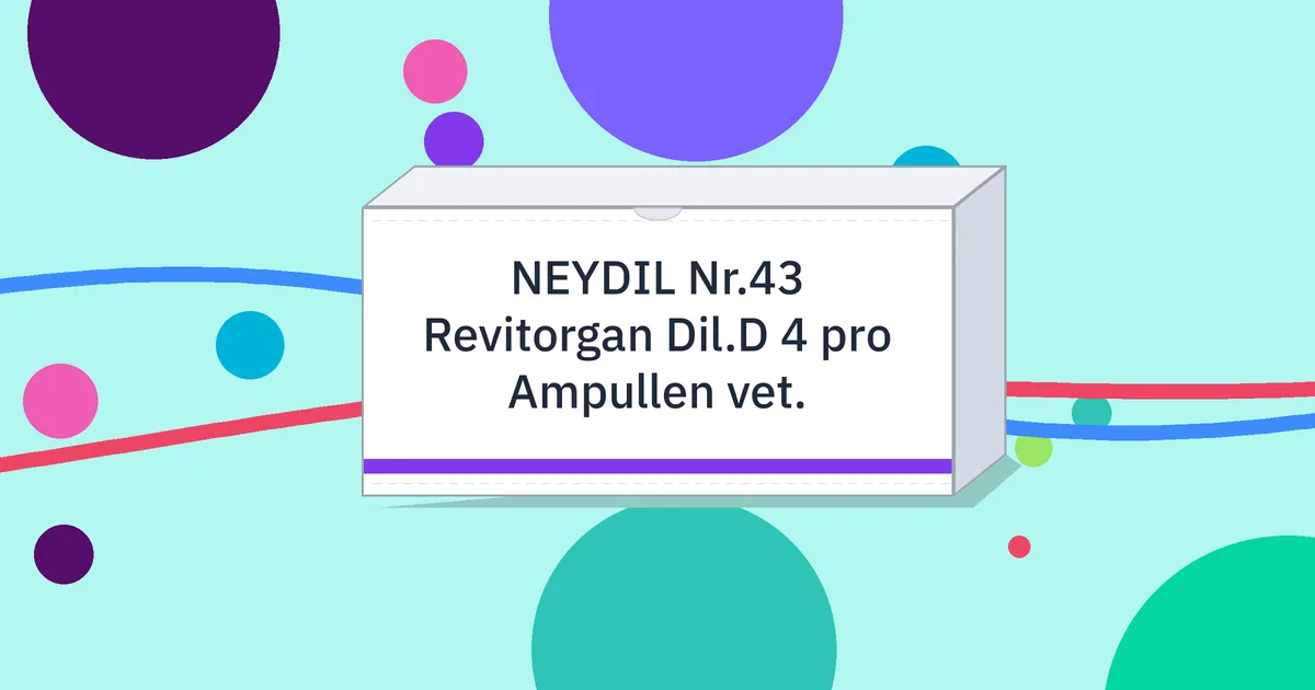Symbolbild: Packung mit der Aufschrift NEYDIL Nr.43 Revitorgan Dil.D 4 pro Ampullen vet. (PZN 06487865) – Verfügbarkeit und Bezug in Apotheken in Frankfurt am Main