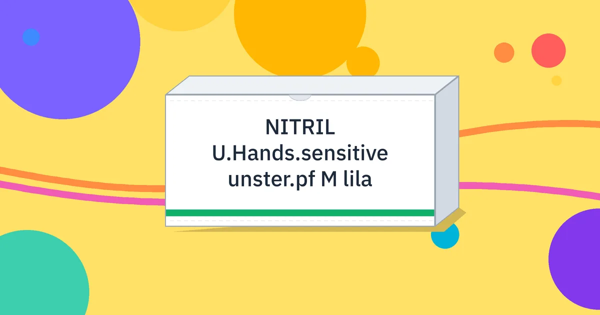 Symbolbild: Packung mit der Aufschrift NITRIL U.Hands.sensitive unster.pf M lila (PZN 11306943) – Verfügbarkeit und Bezug in Apotheken in Frankfurt am Main