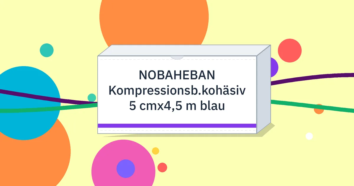 Symbolbild: Packung mit der Aufschrift NOBAHEBAN Kompressionsb.kohäsiv 5 cmx4,5 m blau (PZN 16028822) – Verfügbarkeit und Bezug in Apotheken in Frankfurt am Main