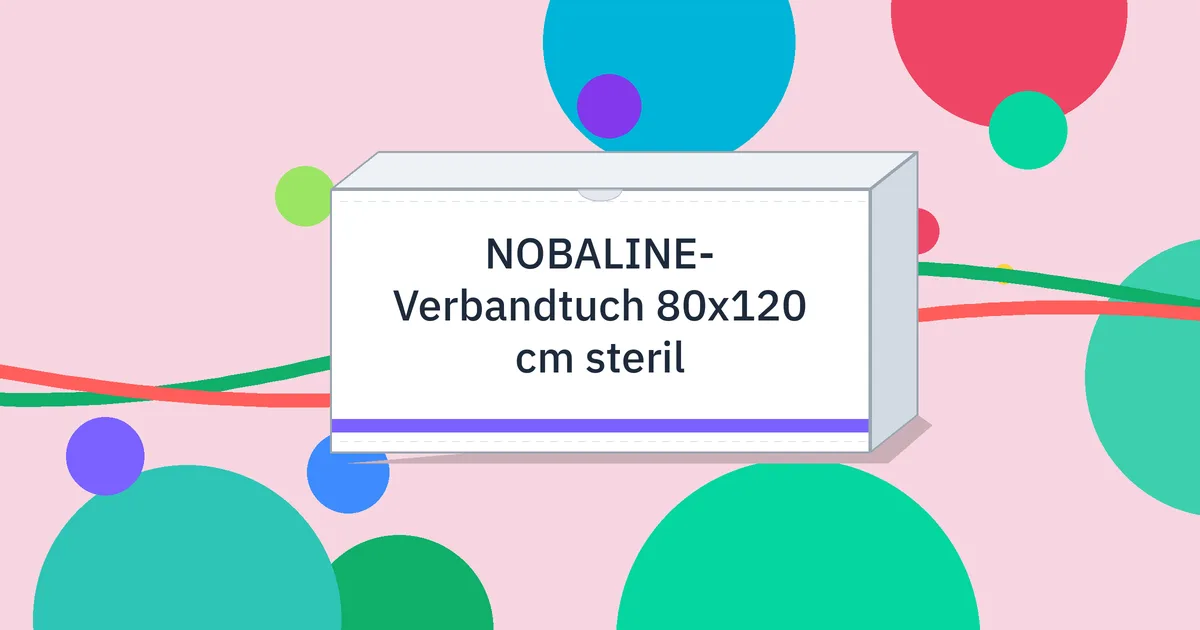 Symbolbild: Packung mit der Aufschrift NOBALINE-Verbandtuch 80x120 cm steril (PZN 12378465) – Verfügbarkeit und Bezug in Apotheken in Frankfurt am Main