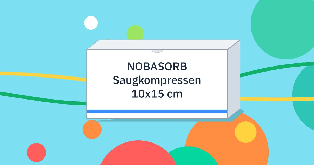 Symbolbild: Packung mit der Aufschrift NOBASORB Saugkompressen 10x15 cm (PZN 13981554) – Verfügbarkeit und Bezug in Apotheken in Frankfurt am Main