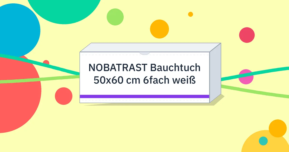 Symbolbild: Packung mit der Aufschrift NOBATRAST Bauchtuch 50x60 cm 6fach weiß (PZN 08406500) – Verfügbarkeit und Bezug in Apotheken in Frankfurt am Main