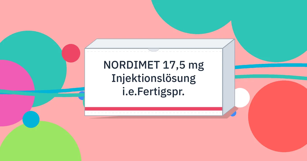 Symbolbild: Packung mit der Aufschrift NORDIMET 17,5 mg Injektionslösung i.e.Fertigspr. (PZN 15264897) – Verfügbarkeit und Bezug in Apotheken in Frankfurt am Main