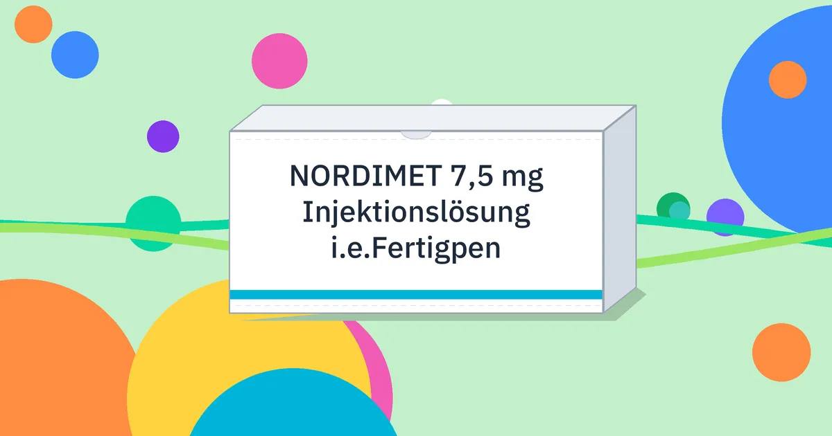 Symbolbild: Packung mit der Aufschrift NORDIMET 7,5 mg Injektionslösung i.e.Fertigpen (PZN 15264325) – Verfügbarkeit und Bezug in Apotheken in Frankfurt am Main