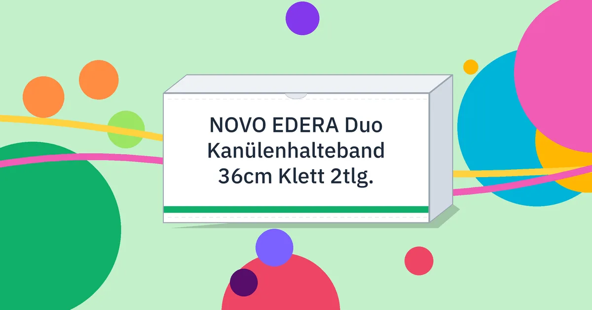 Symbolbild: Packung mit der Aufschrift NOVO EDERA Duo Kanülenhalteband 36cm Klett 2tlg. (PZN 18726370) – Verfügbarkeit und Bezug in Apotheken in Frankfurt am Main