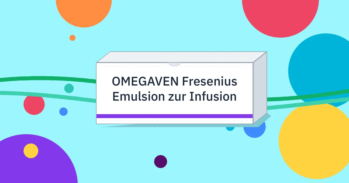 Symbolbild: Packung mit der Aufschrift OMEGAVEN Fresenius Emulsion zur Infusion (PZN 08602767) – Verfügbarkeit und Bezug in Apotheken in Frankfurt am Main