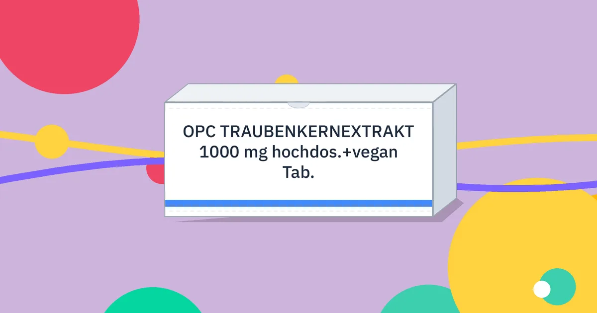 Symbolbild: Packung mit der Aufschrift OPC TRAUBENKERNEXTRAKT 1000 mg hochdos.+vegan Tab. (PZN 19198134) – Verfügbarkeit und Bezug in Apotheken in Frankfurt am Main