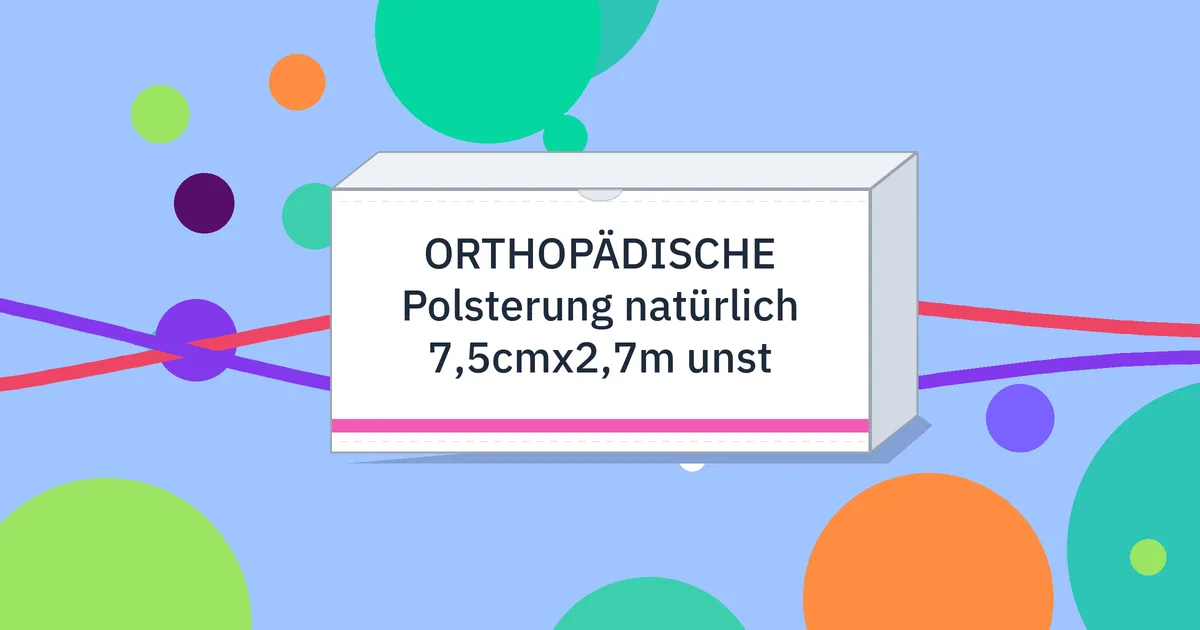 Symbolbild: Packung mit der Aufschrift ORTHOPÄDISCHE Polsterung natürlich 7,5cmx2,7m unst (PZN 16668160) – Verfügbarkeit und Bezug in Apotheken in Frankfurt am Main
