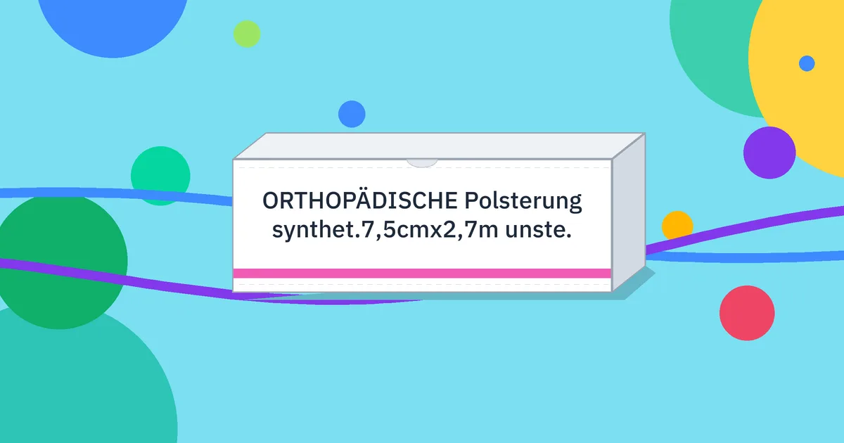 Symbolbild: Packung mit der Aufschrift ORTHOPÄDISCHE Polsterung synthet.7,5cmx2,7m unste. (PZN 16668131) – Verfügbarkeit und Bezug in Apotheken in Frankfurt am Main