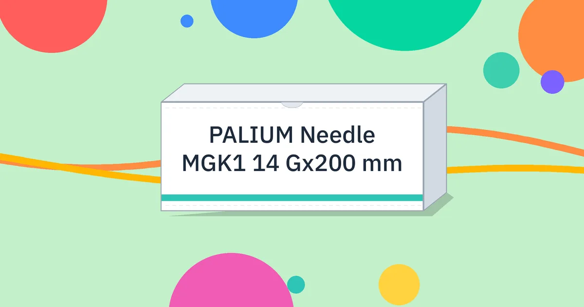 Symbolbild: Packung mit der Aufschrift PALIUM Needle MGK1 14 Gx200 mm (PZN 14383683) – Verfügbarkeit und Bezug in Apotheken in Frankfurt am Main