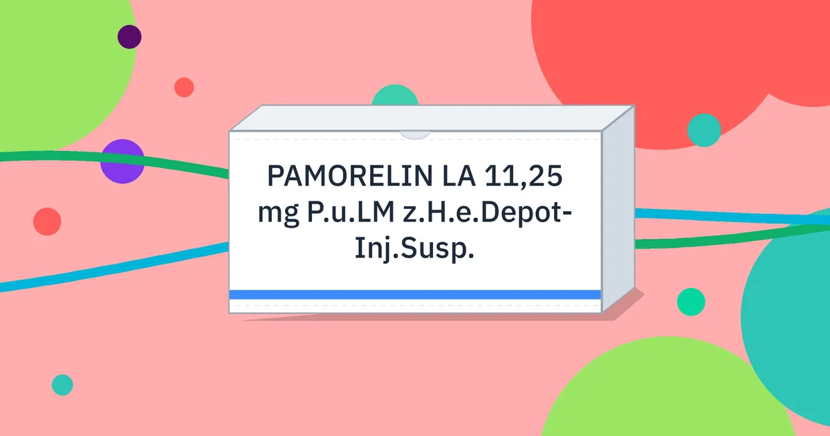 Symbolbild: Packung mit der Aufschrift PAMORELIN LA 11,25 mg P.u.LM z.H.e.Depot-Inj.Susp. (PZN 18218745) – Verfügbarkeit und Bezug in Apotheken in Frankfurt am Main
