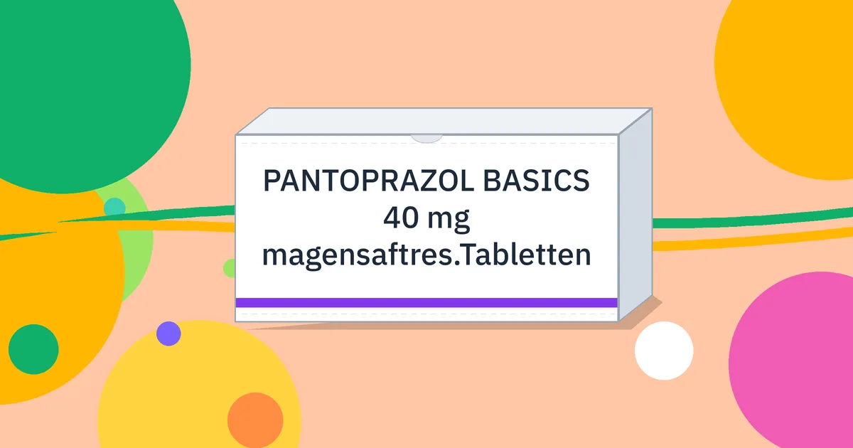 Symbolbild: Packung mit der Aufschrift PANTOPRAZOL BASICS 40 mg magensaftres.Tabletten (PZN 05454527) – Verfügbarkeit und Bezug in Apotheken in Frankfurt am Main