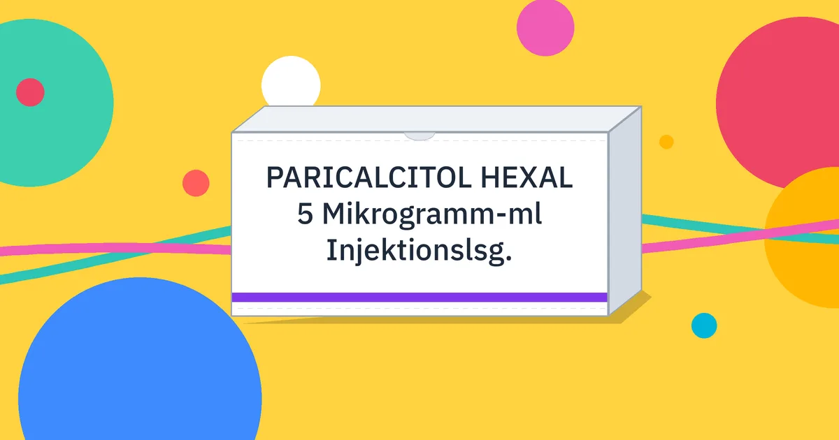 Symbolbild: Packung mit der Aufschrift PARICALCITOL HEXAL 5 Mikrogramm-ml Injektionslsg. (PZN 10735524) – Verfügbarkeit und Bezug in Apotheken in Frankfurt am Main
