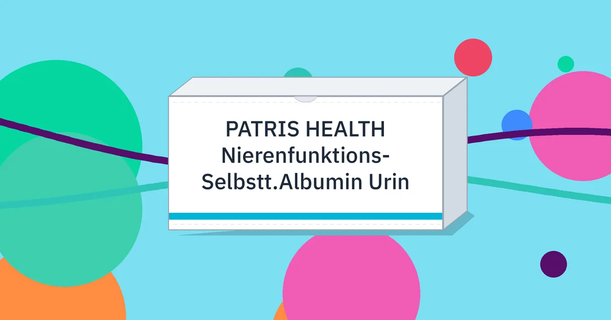 Symbolbild: Packung mit der Aufschrift PATRIS HEALTH Nierenfunktions-Selbstt.Albumin Urin (PZN 18132943) – Verfügbarkeit und Bezug in Apotheken in Frankfurt am Main