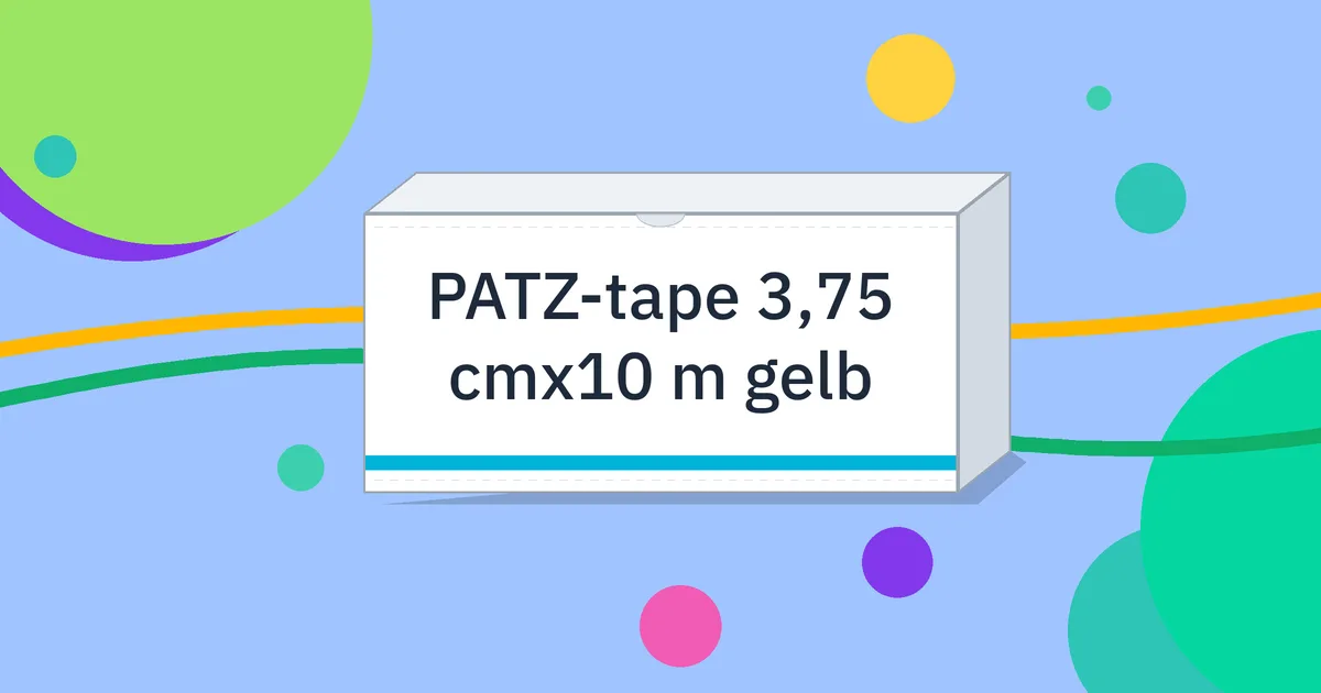 Symbolbild: Packung mit der Aufschrift PATZ-tape 3,75 cmx10 m gelb (PZN 06815772) – Verfügbarkeit und Bezug in Apotheken in Frankfurt am Main