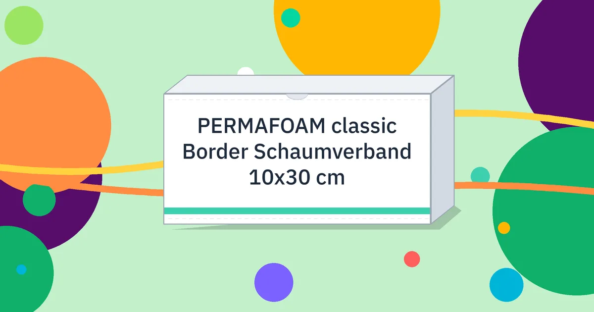 Symbolbild: Packung mit der Aufschrift PERMAFOAM classic Border Schaumverband 10x30 cm (PZN 16728933) – Verfügbarkeit und Bezug in Apotheken in Frankfurt am Main