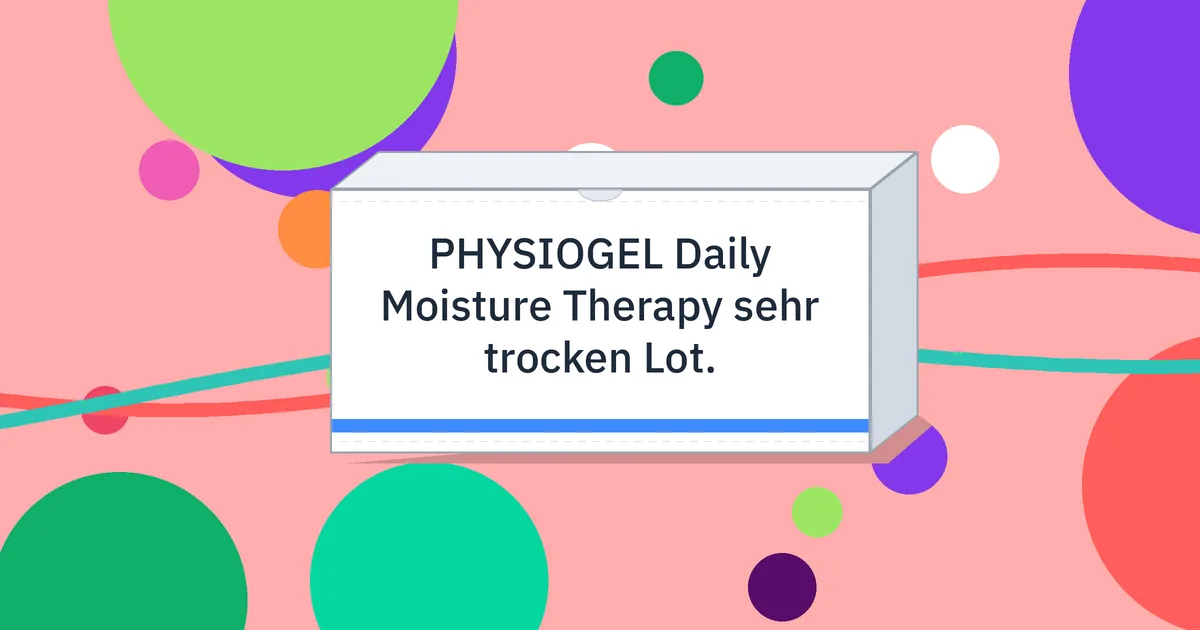 Symbolbild: Packung mit der Aufschrift PHYSIOGEL Daily Moisture Therapy sehr trocken Lot. (PZN 17185038) – Verfügbarkeit und Bezug in Apotheken in Frankfurt am Main
