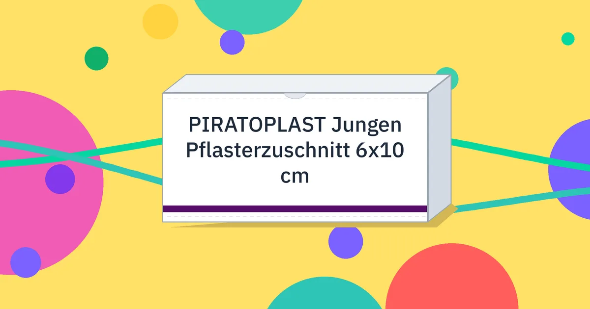 Symbolbild: Packung mit der Aufschrift PIRATOPLAST Jungen Pflasterzuschnitt 6x10 cm (PZN 11519449) – Verfügbarkeit und Bezug in Apotheken in Frankfurt am Main