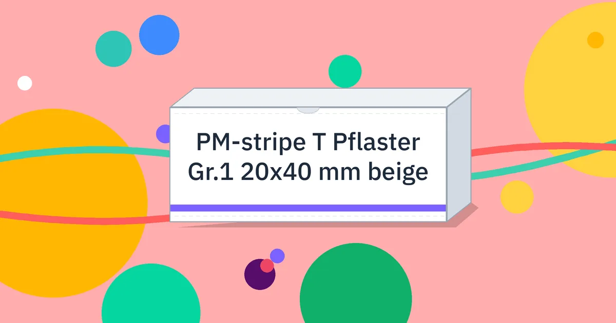Symbolbild: Packung mit der Aufschrift PM-stripe T Pflaster Gr.1 20x40 mm beige (PZN 18844661) – Verfügbarkeit und Bezug in Apotheken in Frankfurt am Main