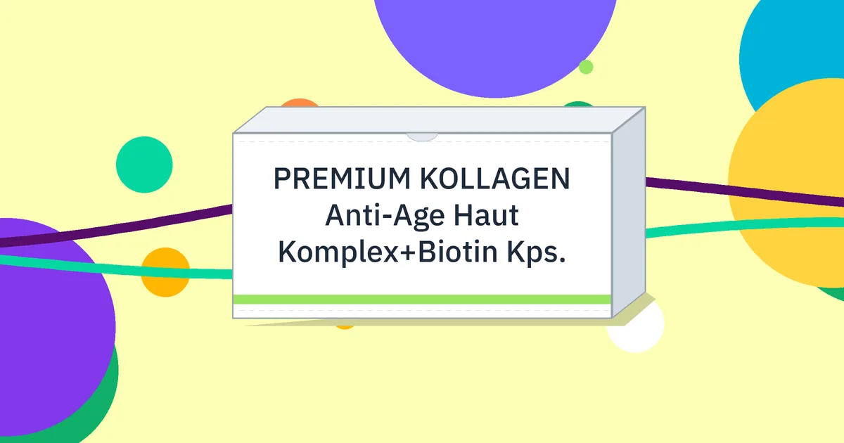 Symbolbild: Packung mit der Aufschrift PREMIUM KOLLAGEN Anti-Age Haut Komplex+Biotin Kps. (PZN 20384451) – Verfügbarkeit und Bezug in Apotheken in Frankfurt am Main