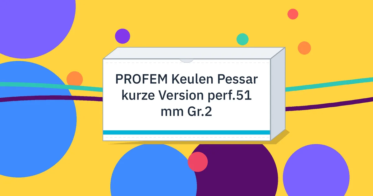 Symbolbild: Packung mit der Aufschrift PROFEM Keulen Pessar kurze Version perf.51 mm Gr.2 (PZN 11671795) – Verfügbarkeit und Bezug in Apotheken in Frankfurt am Main