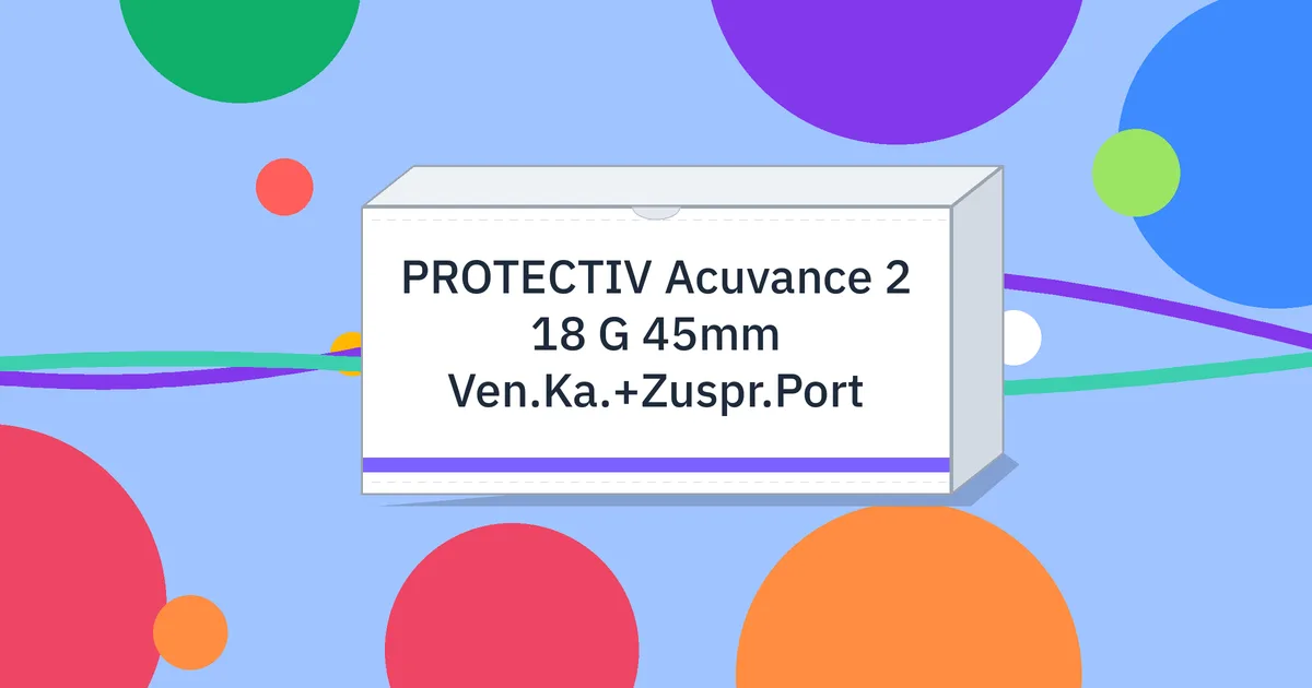 Symbolbild: Packung mit der Aufschrift PROTECTIV Acuvance 2 18 G 45mm Ven.Ka.+Zuspr.Port (PZN 17164438) – Verfügbarkeit und Bezug in Apotheken in Frankfurt am Main