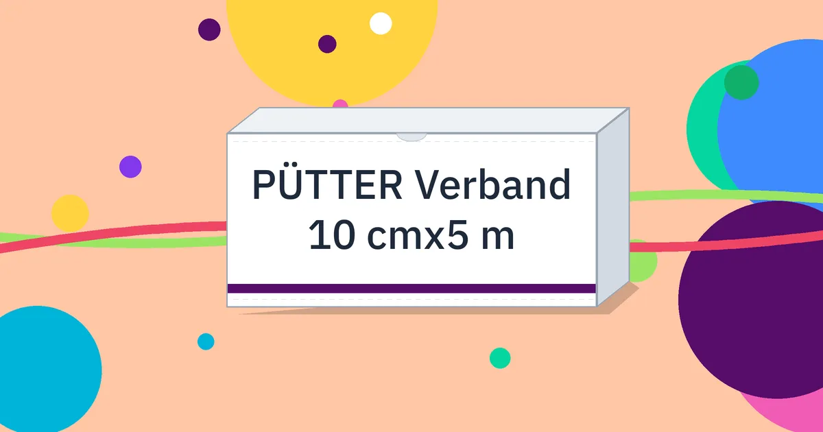 Symbolbild: Packung mit der Aufschrift PÜTTER Verband 10 cmx5 m (PZN 19703477) – Verfügbarkeit und Bezug in Apotheken in Frankfurt am Main