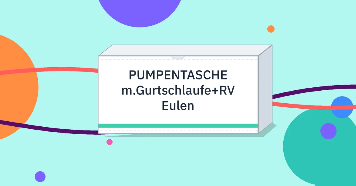 Symbolbild: Packung mit der Aufschrift PUMPENTASCHE m.Gurtschlaufe+RV Eulen (PZN 13915505) – Verfügbarkeit und Bezug in Apotheken in Frankfurt am Main