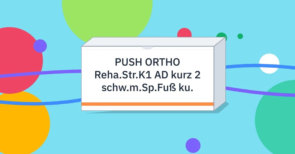 Symbolbild: Packung mit der Aufschrift PUSH ORTHO Reha.Str.K1 AD kurz 2 schw.m.Sp.Fuß ku. (PZN 19157282) – Verfügbarkeit und Bezug in Apotheken in Frankfurt am Main