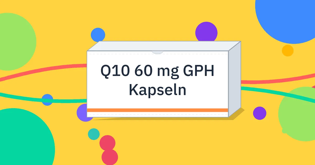Symbolbild: Packung mit der Aufschrift Q10 60 mg GPH Kapseln (PZN 09722114) – Verfügbarkeit und Bezug in Apotheken in Frankfurt am Main