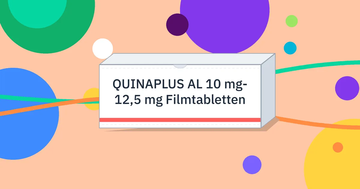 Symbolbild: Packung mit der Aufschrift QUINAPLUS AL 10 mg-12,5 mg Filmtabletten (PZN 00710575) – Verfügbarkeit und Bezug in Apotheken in Frankfurt am Main