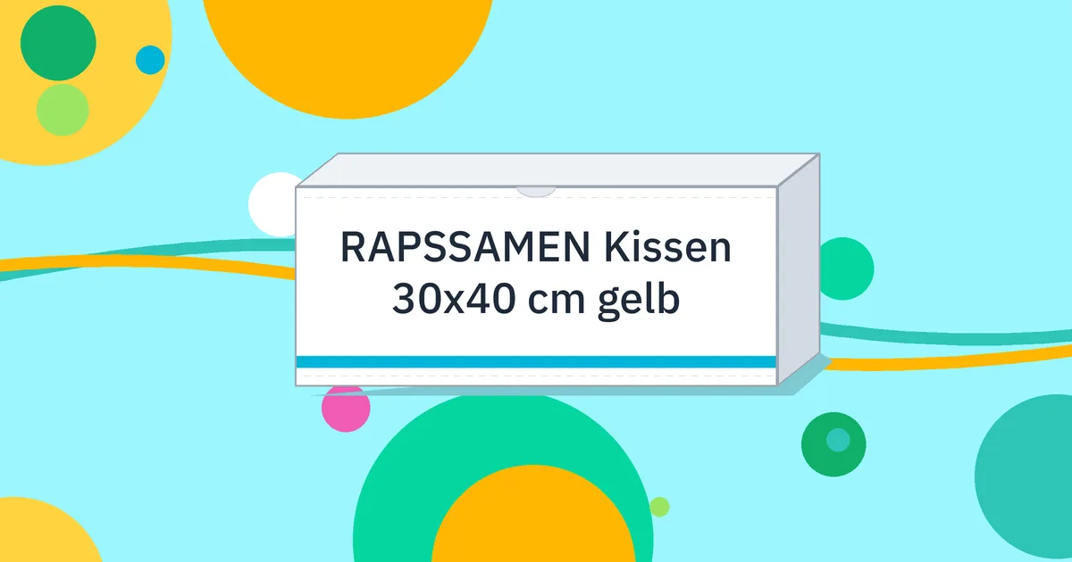 Symbolbild: Packung mit der Aufschrift RAPSSAMEN Kissen 30x40 cm gelb (PZN 05452698) – Verfügbarkeit und Bezug in Apotheken in Frankfurt am Main