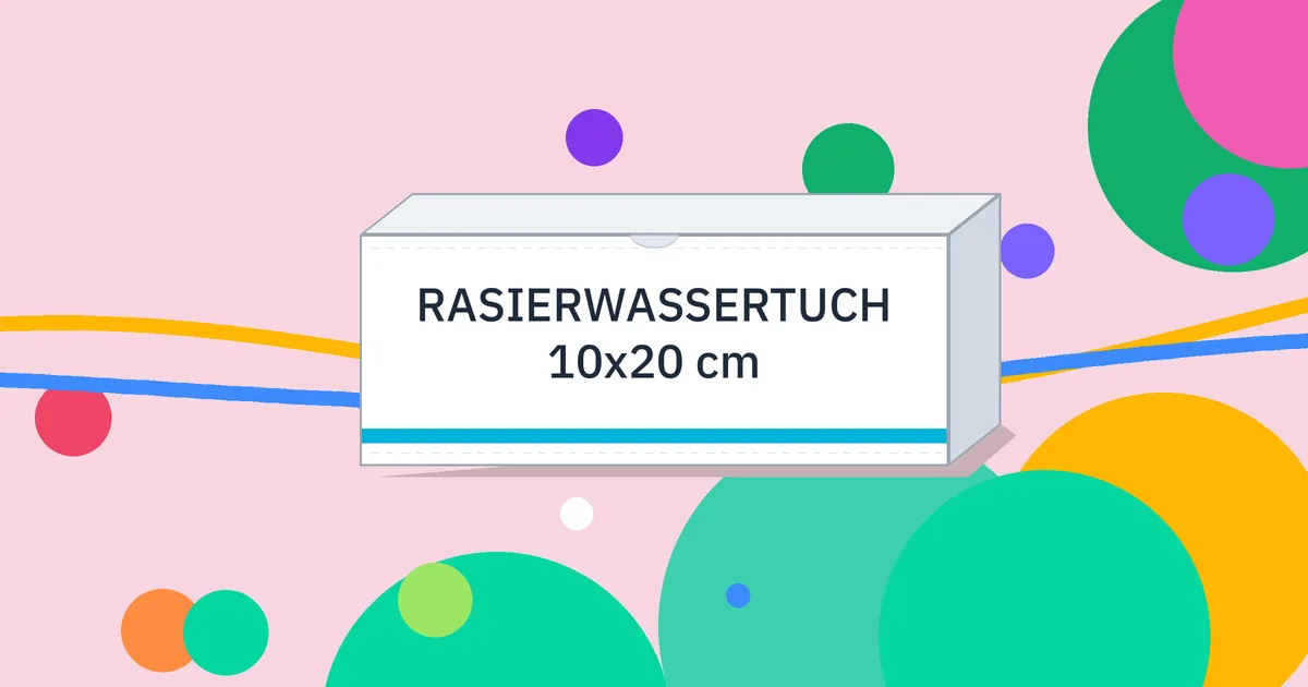 Symbolbild: Packung mit der Aufschrift RASIERWASSERTUCH 10x20 cm (PZN 09430920) – Verfügbarkeit und Bezug in Apotheken in Frankfurt am Main