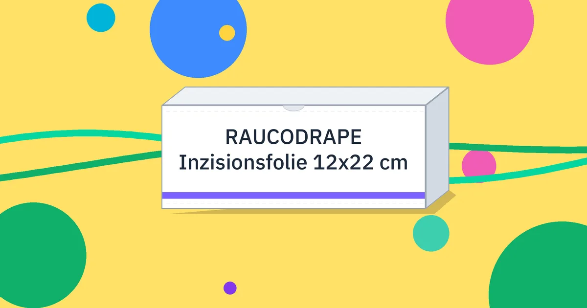 Symbolbild: Packung mit der Aufschrift RAUCODRAPE Inzisionsfolie 12x22 cm (PZN 01322527) – Verfügbarkeit und Bezug in Apotheken in Frankfurt am Main