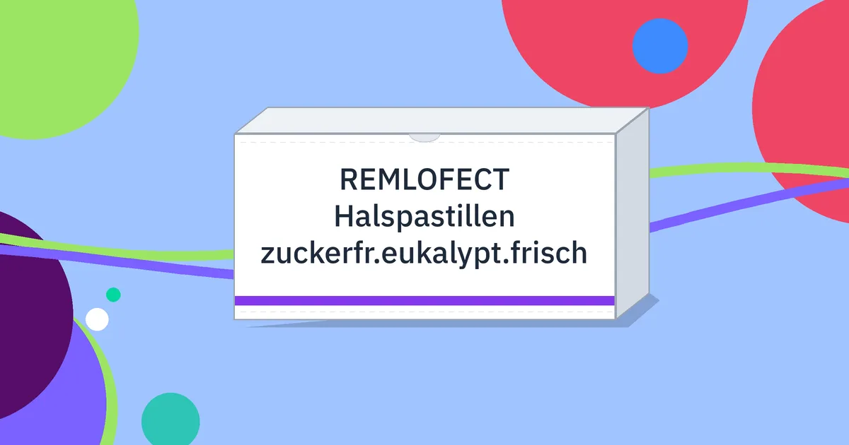 Symbolbild: Packung mit der Aufschrift REMLOFECT Halspastillen zuckerfr.eukalypt.frisch (PZN 09285257) – Verfügbarkeit und Bezug in Apotheken in Frankfurt am Main