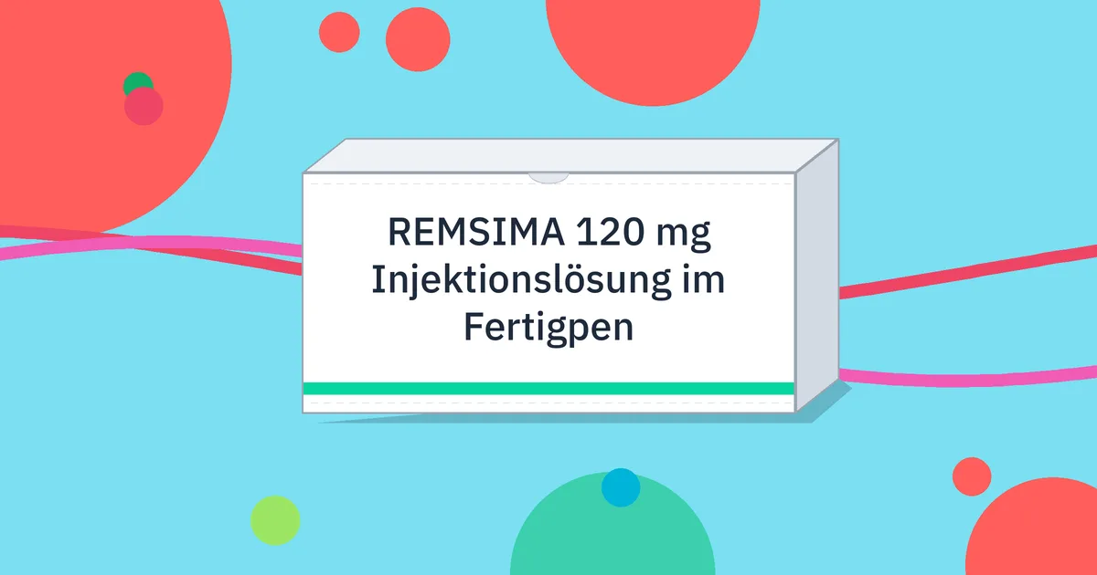 Symbolbild: Packung mit der Aufschrift REMSIMA 120 mg Injektionslösung im Fertigpen (PZN 17928597) – Verfügbarkeit und Bezug in Apotheken in Frankfurt am Main
