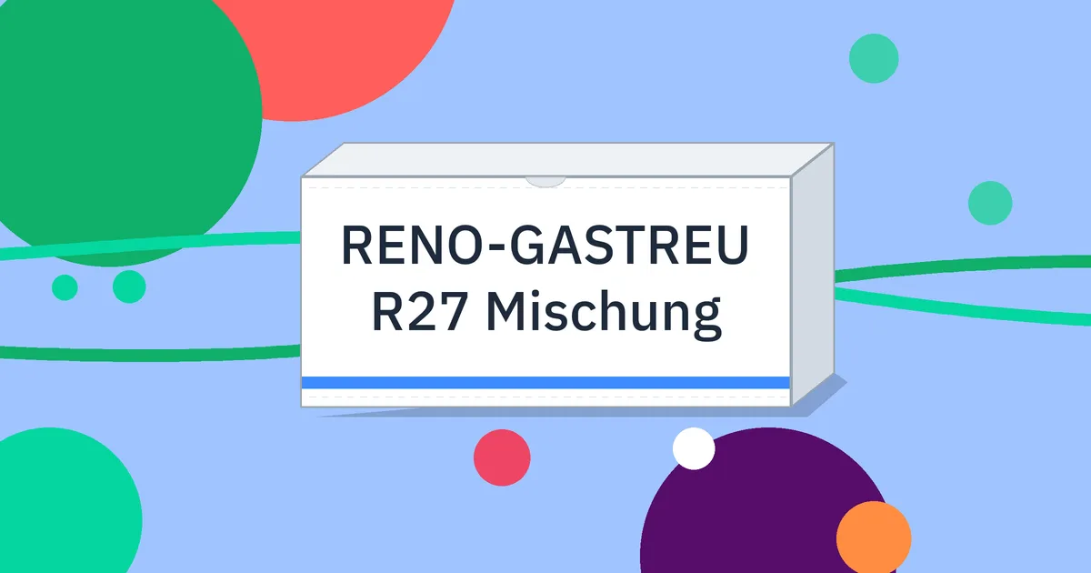 Symbolbild: Packung mit der Aufschrift RENO-GASTREU R27 Mischung (PZN 04956994) – Verfügbarkeit und Bezug in Apotheken in Frankfurt am Main