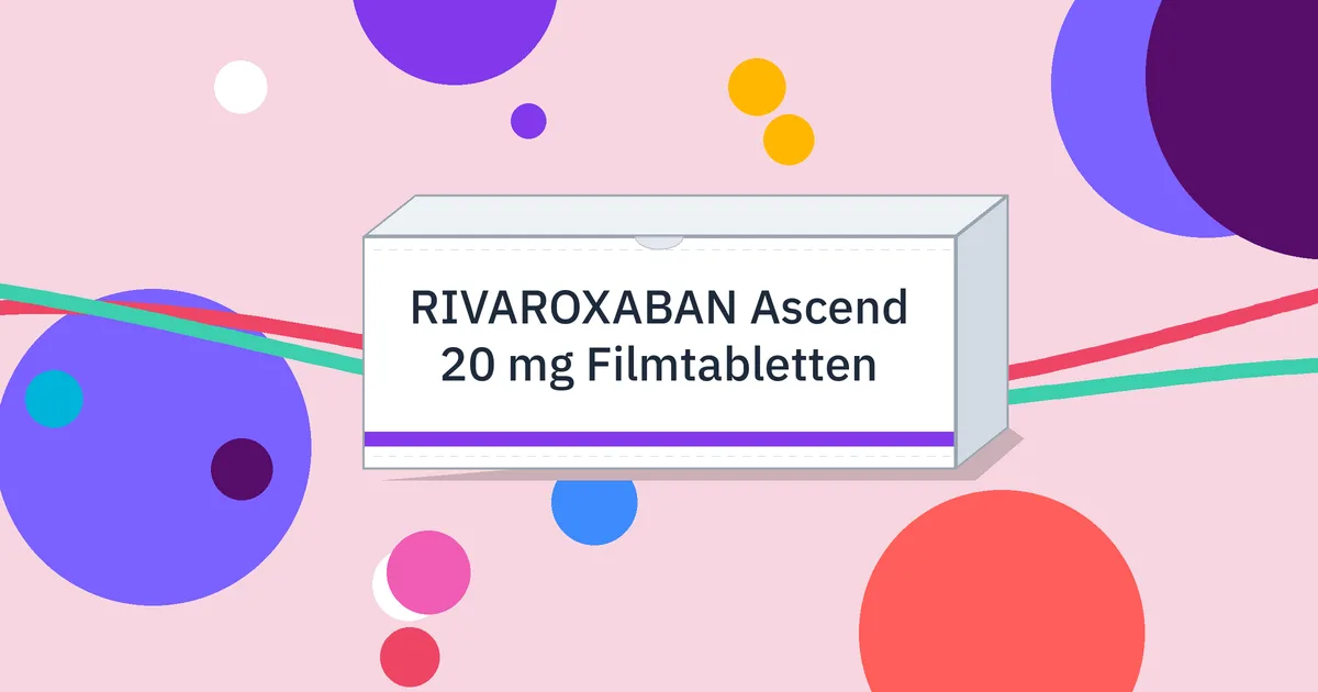 Symbolbild: Packung mit der Aufschrift RIVAROXABAN Ascend 20 mg Filmtabletten (PZN 20162035) – Verfügbarkeit und Bezug in Apotheken in Frankfurt am Main