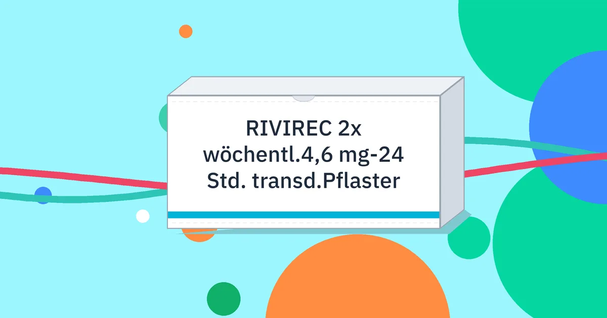 Symbolbild: Packung mit der Aufschrift RIVIREC 2x wöchentl.4,6 mg-24 Std. transd.Pflaster (PZN 17943674) – Verfügbarkeit und Bezug in Apotheken in Frankfurt am Main