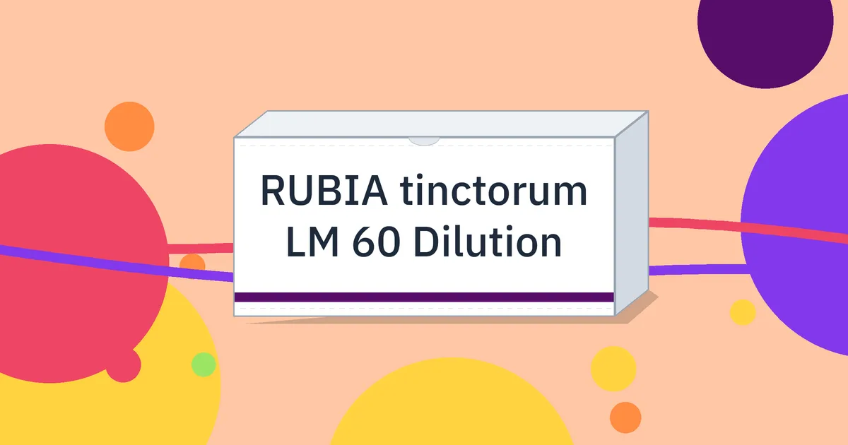 Symbolbild: Packung mit der Aufschrift RUBIA tinctorum LM 60 Dilution (PZN 13056999) – Verfügbarkeit und Bezug in Apotheken in Frankfurt am Main
