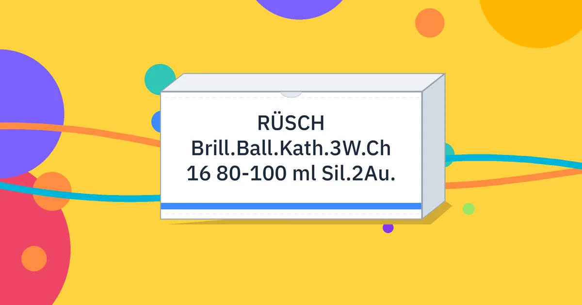 Symbolbild: Packung mit der Aufschrift RÜSCH Brill.Ball.Kath.3W.Ch 16 80-100 ml Sil.2Au. (PZN 05131310) – Verfügbarkeit und Bezug in Apotheken in Frankfurt am Main