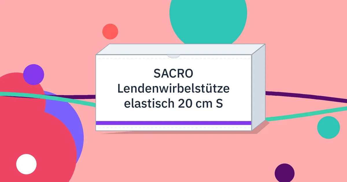 Symbolbild: Packung mit der Aufschrift SACRO Lendenwirbelstütze elastisch 20 cm S (PZN 19071089) – Verfügbarkeit und Bezug in Apotheken in Frankfurt am Main