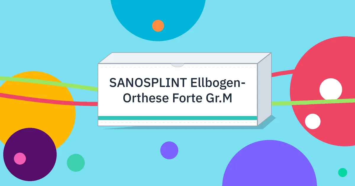 Symbolbild: Packung mit der Aufschrift SANOSPLINT Ellbogen-Orthese Forte Gr.M (PZN 11281574) – Verfügbarkeit und Bezug in Apotheken in Frankfurt am Main