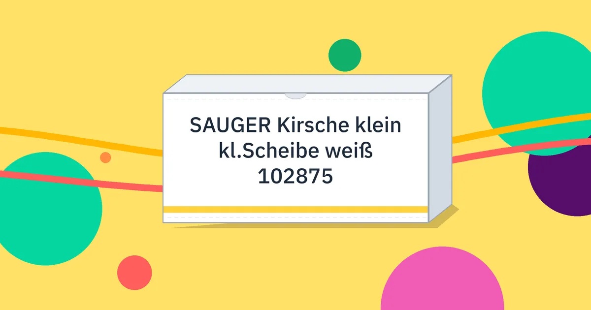 Symbolbild: Packung mit der Aufschrift SAUGER Kirsche klein kl.Scheibe weiß 102875 (PZN 03566506) – Verfügbarkeit und Bezug in Apotheken in Frankfurt am Main