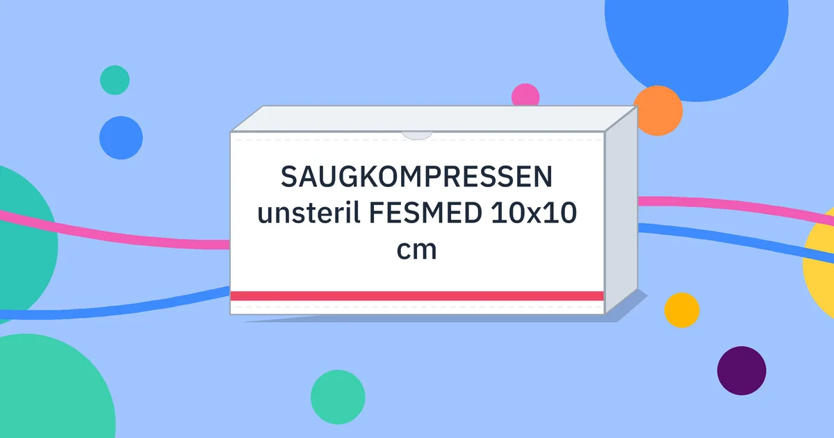 Symbolbild: Packung mit der Aufschrift SAUGKOMPRESSEN unsteril FESMED 10x10 cm (PZN 19231096) – Verfügbarkeit und Bezug in Apotheken in Frankfurt am Main