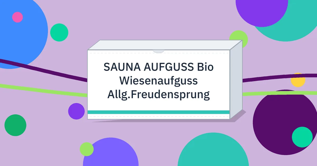 Symbolbild: Packung mit der Aufschrift SAUNA AUFGUSS Bio Wiesenaufguss Allg.Freudensprung (PZN 18663586) – Verfügbarkeit und Bezug in Apotheken in Frankfurt am Main