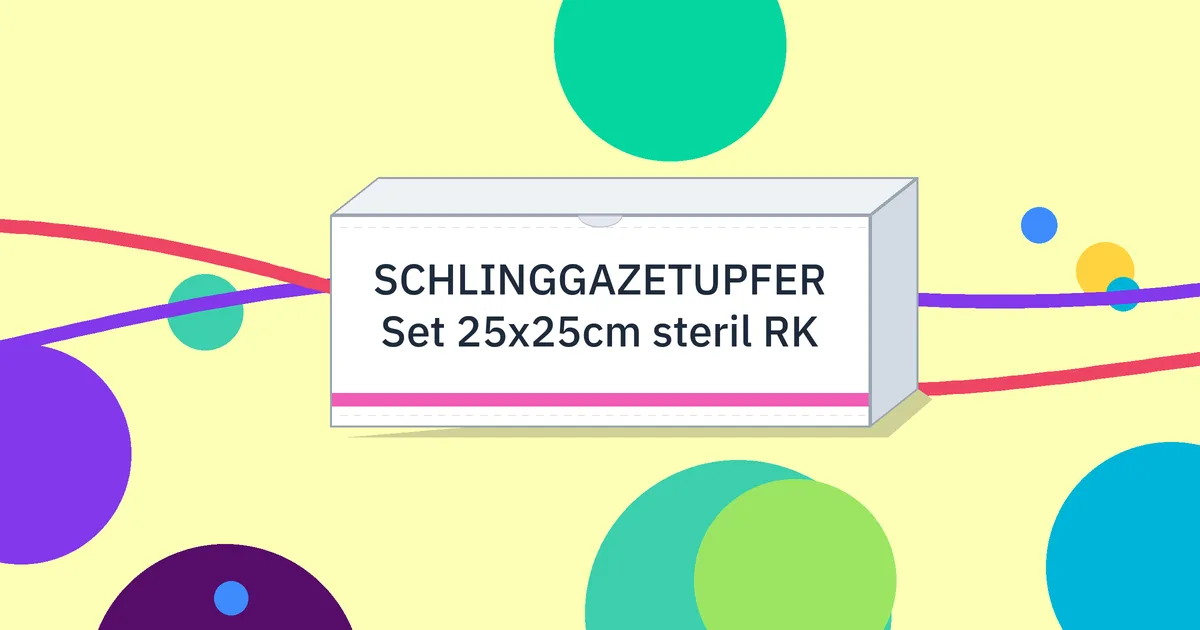 Symbolbild: Packung mit der Aufschrift SCHLINGGAZETUPFER Set 25x25cm steril RK (PZN 05014461) – Verfügbarkeit und Bezug in Apotheken in Frankfurt am Main
